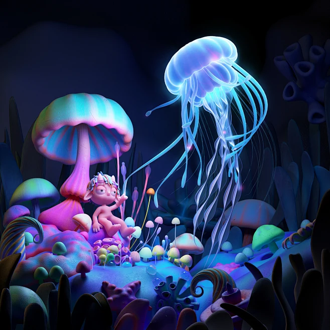 C4D OC genie Ocean stickers-花瓣网