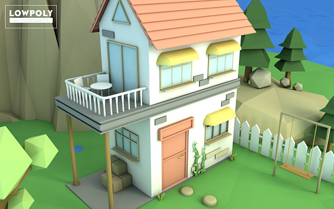 C4D LOW POLY 低多边形风格 森林小岛