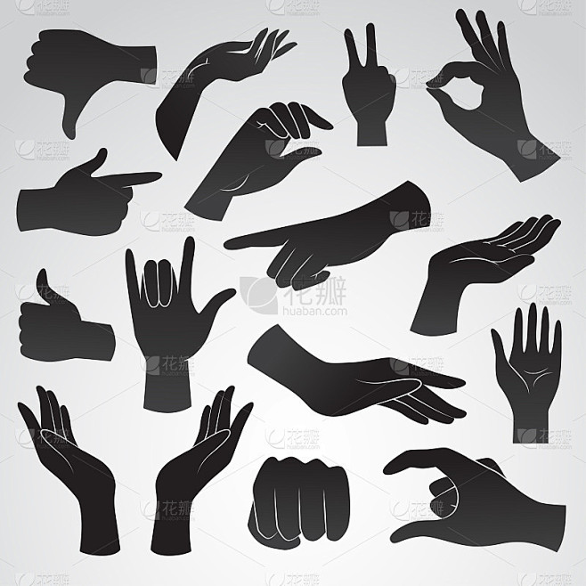手势图标收集。矢量艺术。