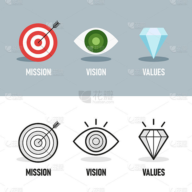 Mission. Vision. Values. Web page template. Modern