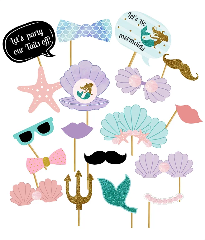 "Little Mermaid"-Girls Birthday Party Photo Booth Props Kit(Pack Of 20 ...