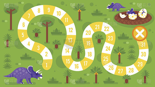 儿童棋盘游戏与恐龙模板。