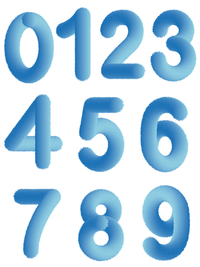 蓝色渐变|毛绒数字|0123456789|透明|素材数字|透明底