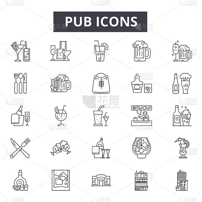 酒吧线图标，标志，向量集，线性概念，轮廓插图