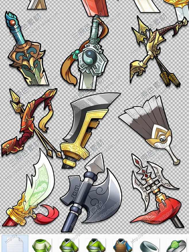 游戏美术素材资源Q版古风武器装备兵器素材UI图标 PNG源文件-淘宝网-花瓣网