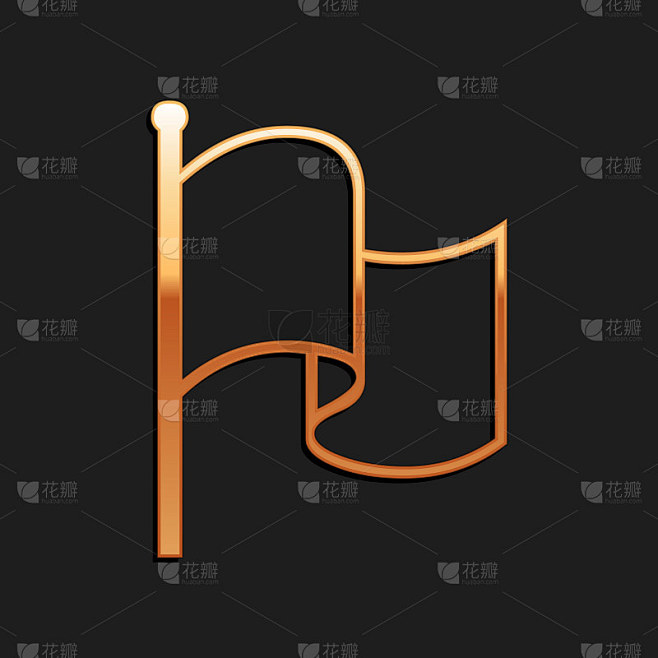 Gold Flag icon isolated on black background. Long