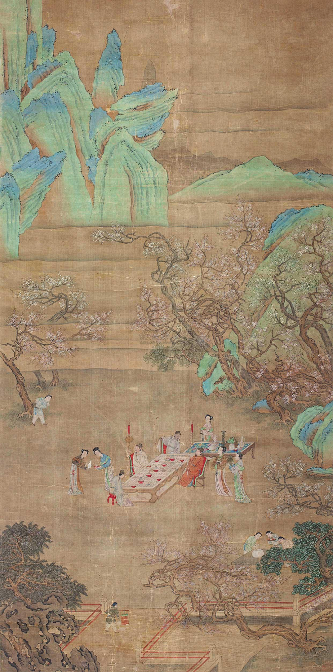 仇英——《夜宴桃李图（园林宴饮图）》无题 人物场景山水 立轴大图欣赏 | 明|仇英(约1498-1552)字实父，号十洲，吴门四家之一。擅人物 ...