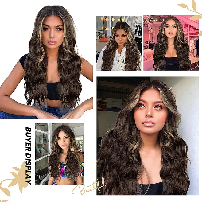 Amazon.com : Long Brown Wavy Wig,Long Wavy Middle Part Wig for Women ...