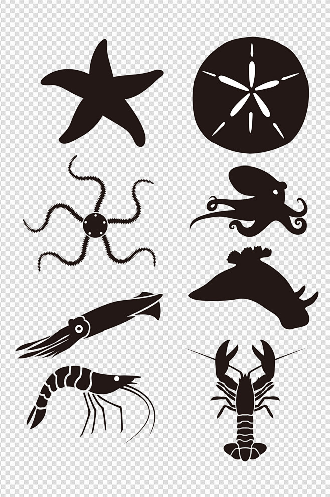 海洋鱼类生物剪影素材