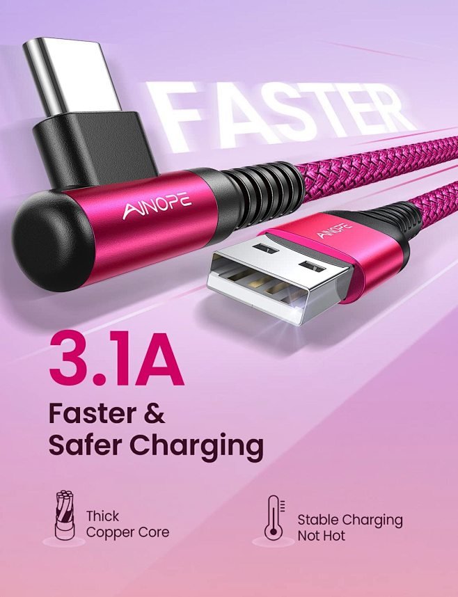 Amazon.com: AINOPE 2-Pack USB C Cord 3.1A Fast Charge, [6.6ft+6.6ft ...