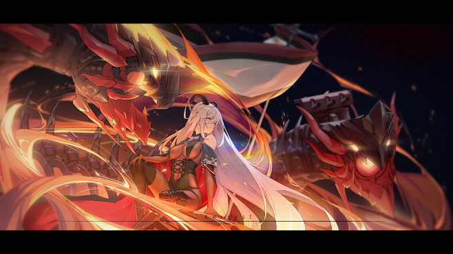 埃吉尔 插画 碧蓝航线 光影 火焰 机械龙 kerryst