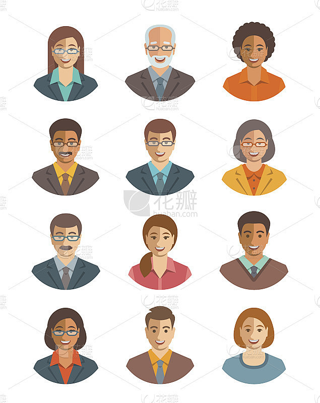商务人士矢量头像设置为白色