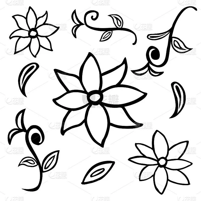 Simple Vector hand draw sketch three different flo素材-花瓣网
