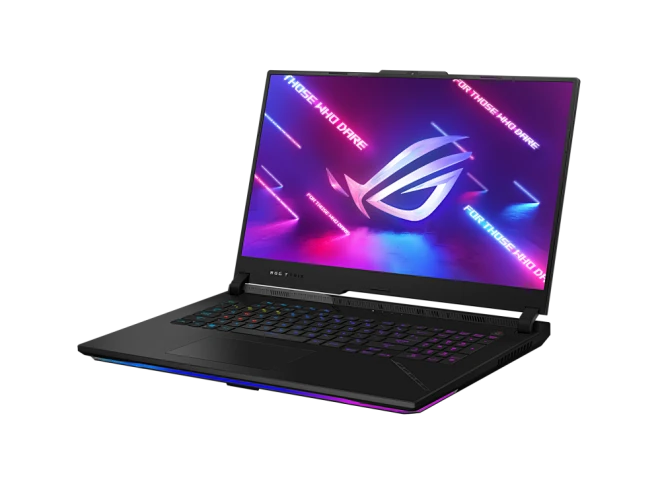 Off centered shot of the front side of the Strix SCAR 17 with ROG ...