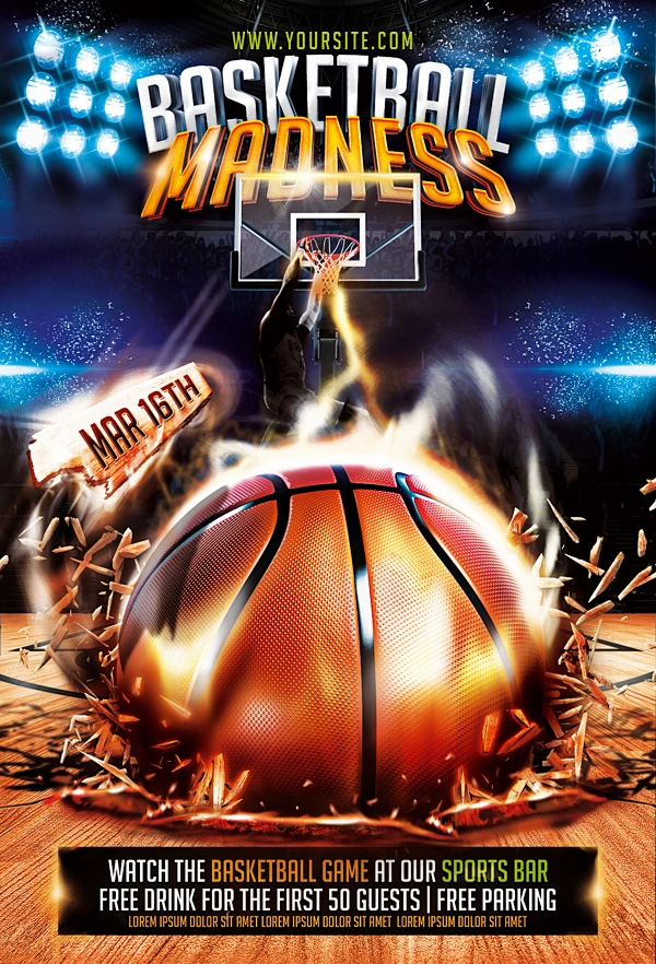 Basketball Madness : Nba / March Madness flyer PSD template-花瓣网