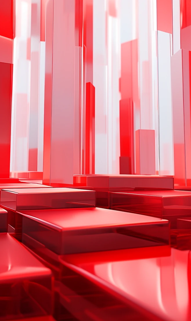 glass tiles with red shapes in this background, in the style of vray ...