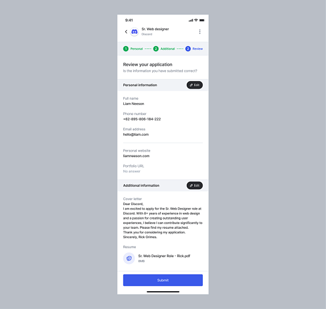 Workedin - Job Board Mobile App [Application Form] by Keitoto on Dribbble