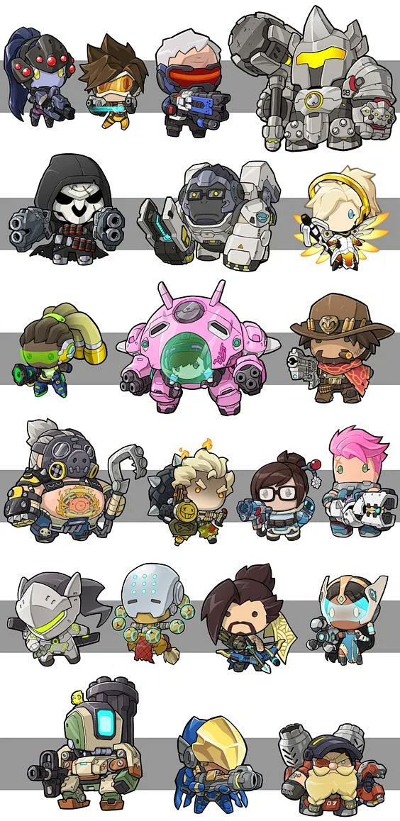 Overwatch - Chibi style; Widowmaker, Tracer, Soldier: 76, Reinhardt ...