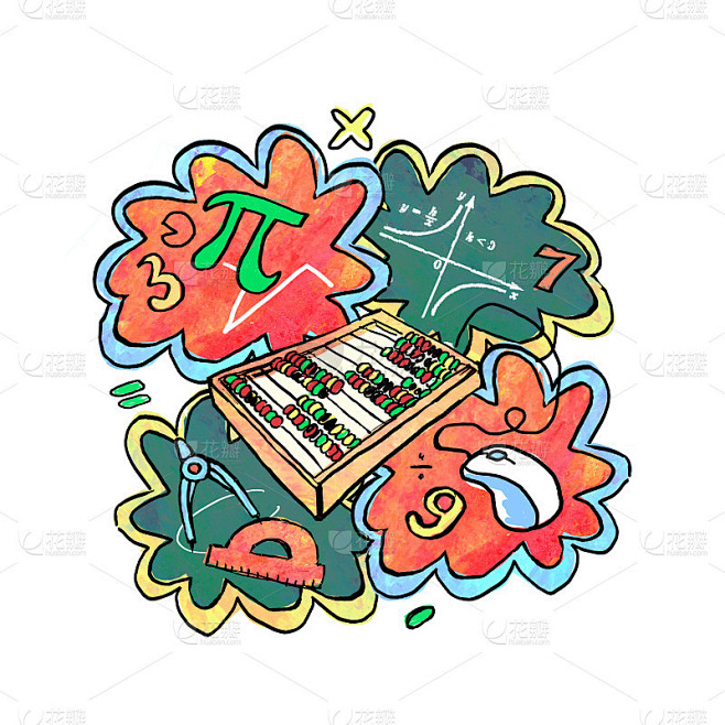 拼贴在卡通风格的数学主题上。