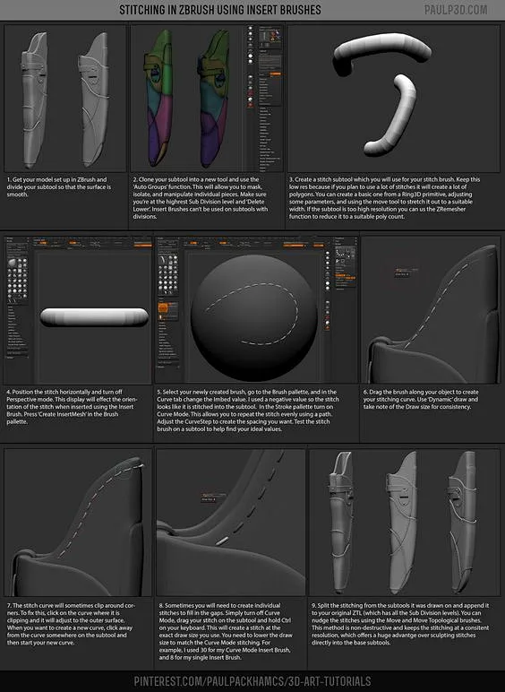 ArtStation - Tutorial: Stitching in ZBrush Using Insert Brushes, Paul Packham-花瓣网