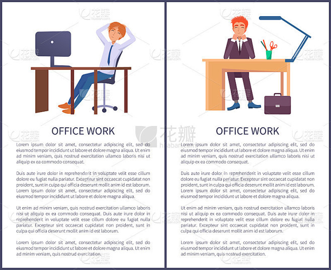 Office Work Banners Dreaming Males Sitting at Work