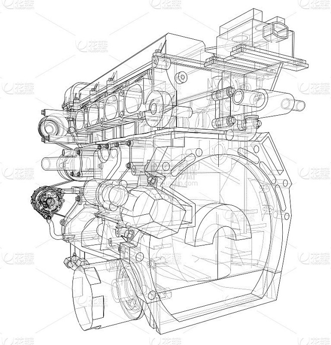 Engine sketch. Vector rendering of 3d
