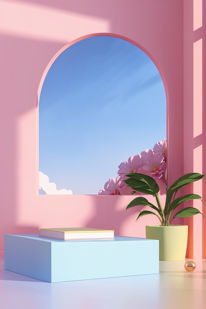 天蓝色主题风格C4D电商展台背景图