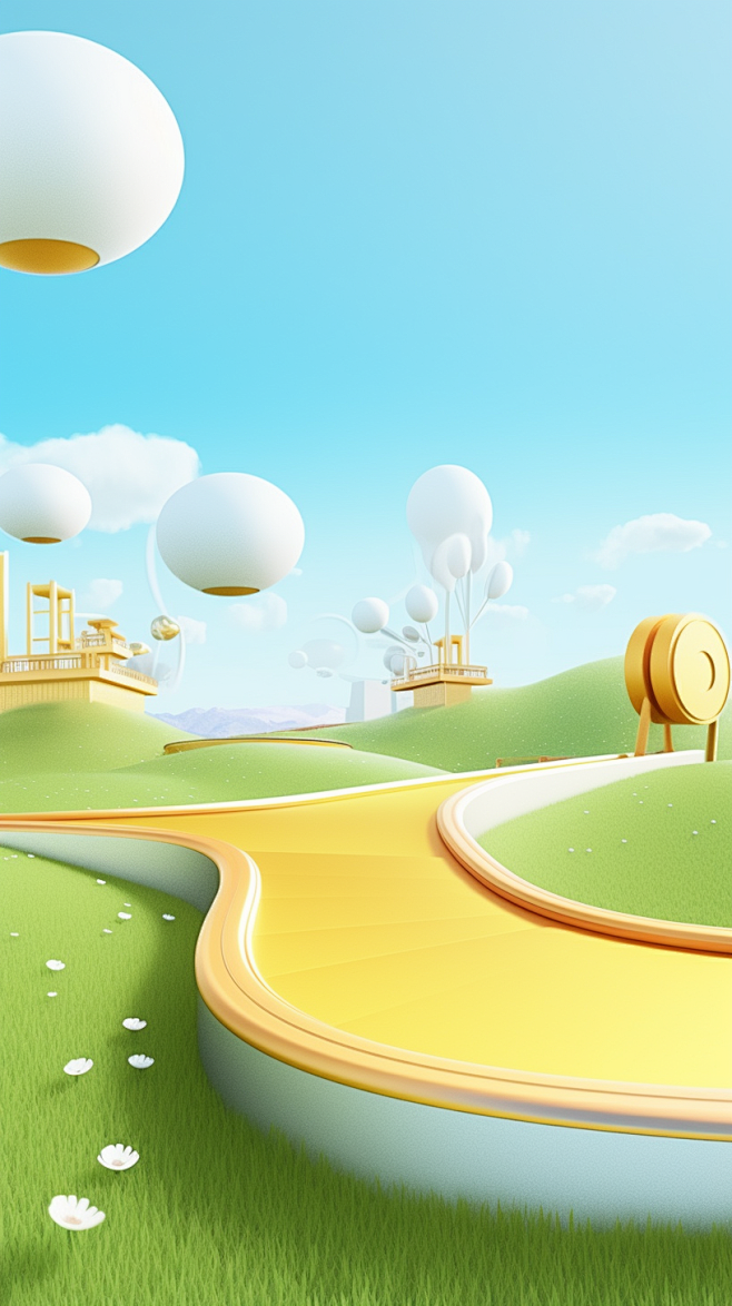 Stage design, close-up s-shaped curve with grass on both sides, cows ...