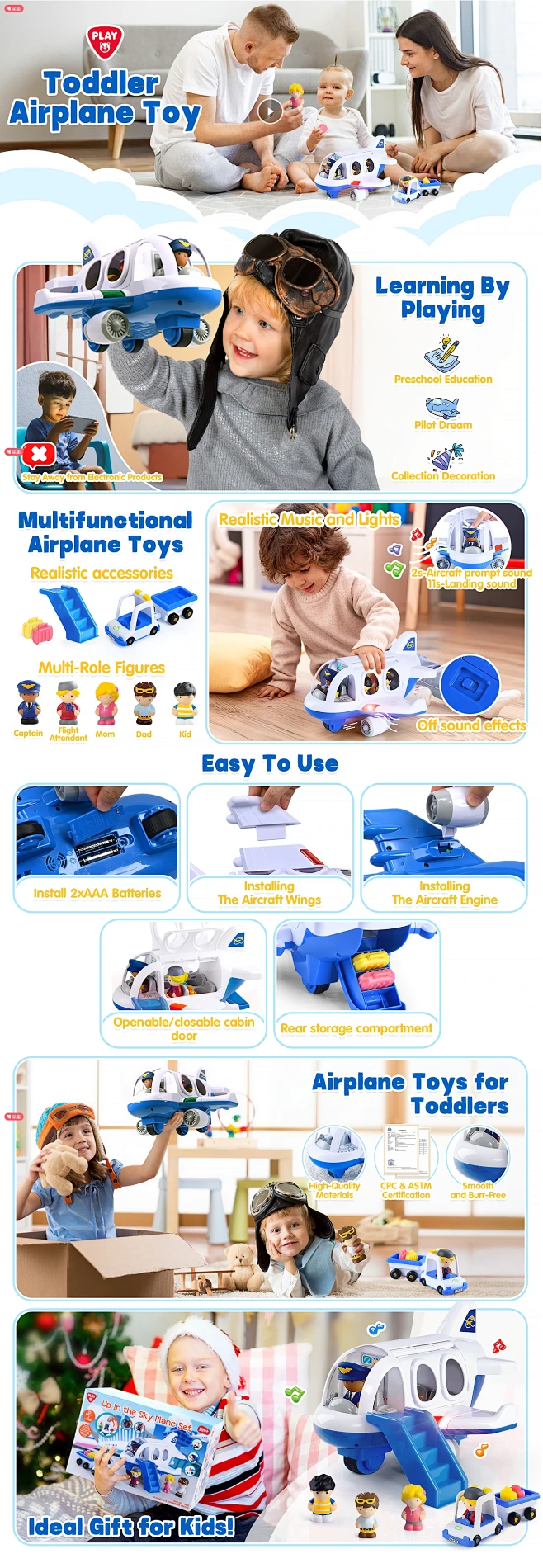 Amazon.com: PLAY Airplane Toy for Kids - Toddler Airplane Toys Travel ...