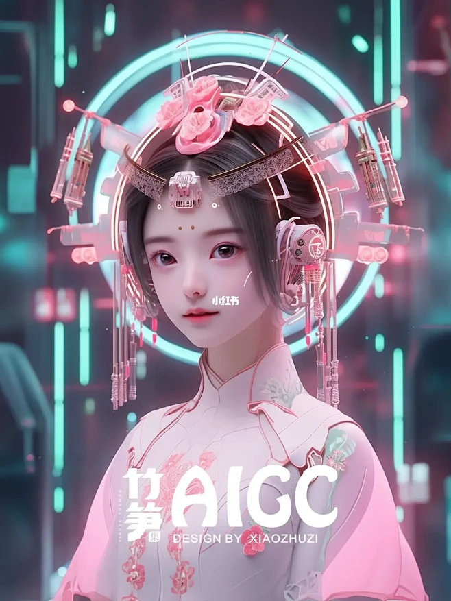 【AIGC】3D国风赛博少女| Midjourney-花瓣网