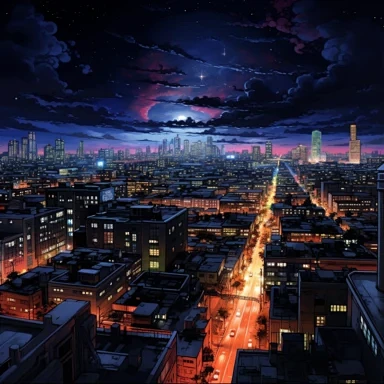 A night view of the city from the sky, highlight color contrast ...