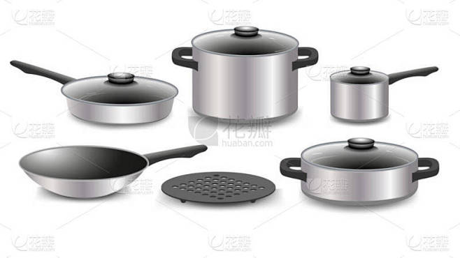 Realistic kitchen utensils and dishes