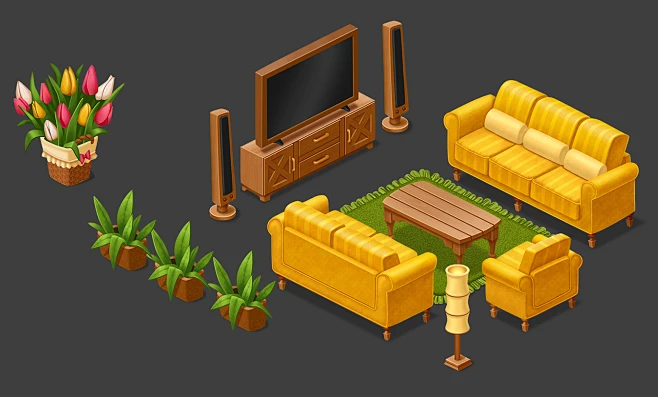 2D casual casual game Digital Art furniture game Isometric isometric ...