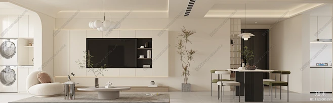 现代奶油风平层设计 效果图欣赏_【知末效果图】-花瓣网