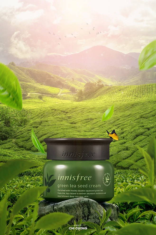 cosmetics creative poster design green tea innisfree poster-花瓣网