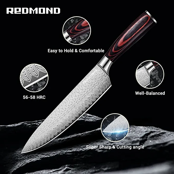 Amazon.com: REDMOND Chef Knife 8 inch Kitchen Knife Super Sharp Chef’s ...