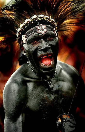 East Africa. This is a warrior from Papua New-Guinea, not Africa ...