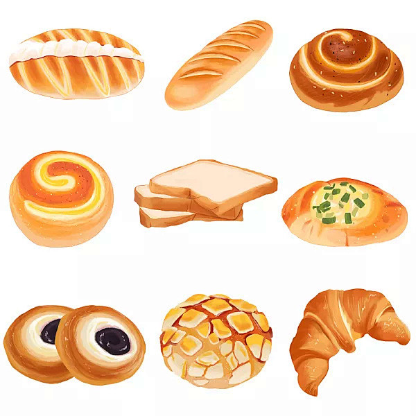 面包糕点美食简约卡通插画元素