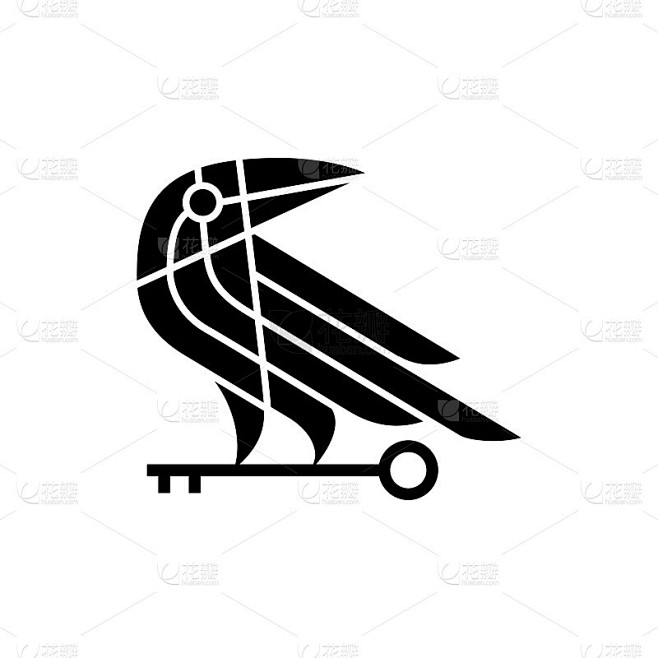 raven crow key black bird vector icon illustration