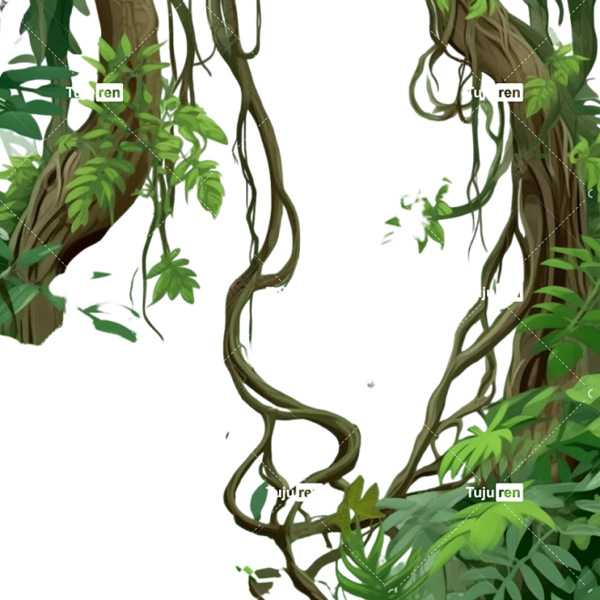 藤本植物茎边界雨林绿色藤蔓丛林藤蔓-花瓣网