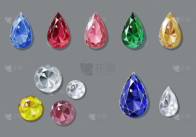 Multicolored pear, round cut diamonds and gemstone