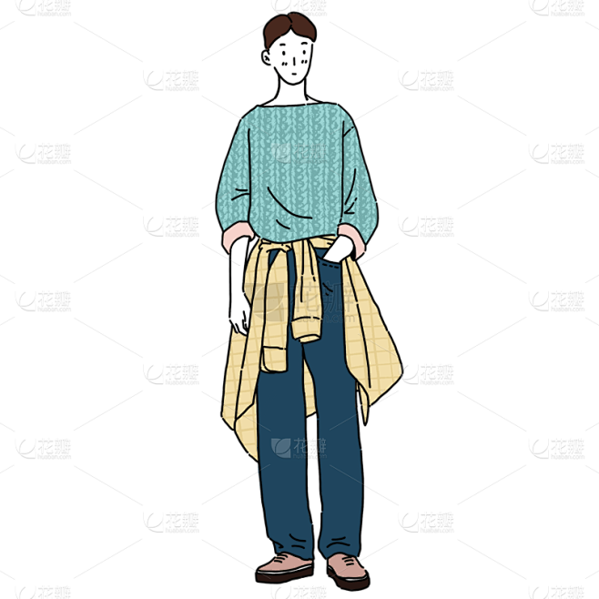 手绘 时尚人物插画贴纸 男生 2946
