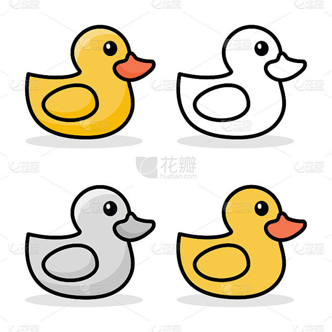 一套可爱的橡胶鸭孤立在白色