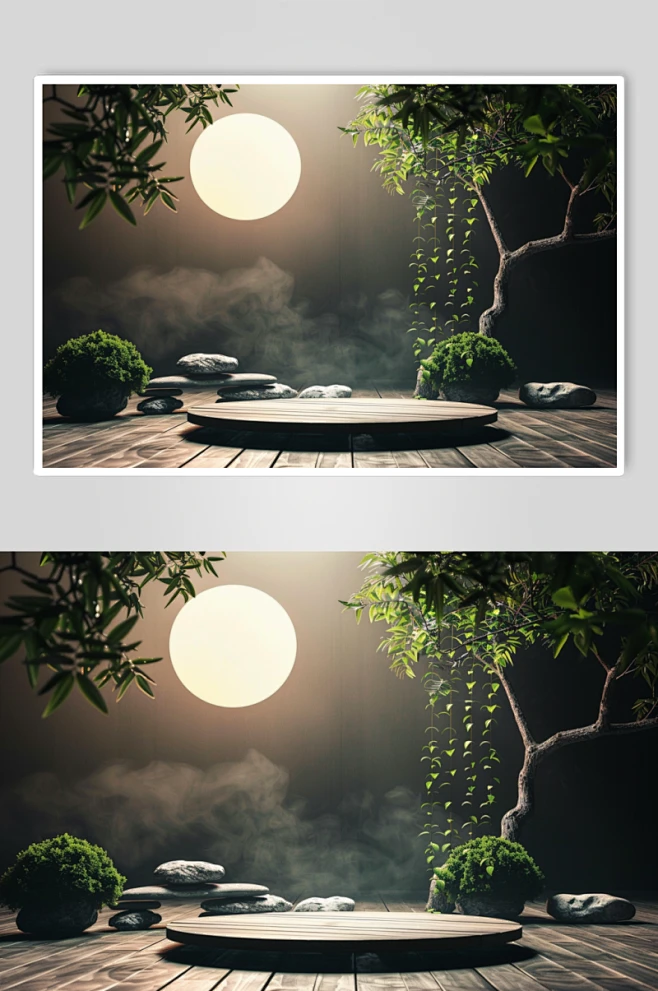 AI数字艺术中式禅意电商展台背景图-众图网-花瓣网