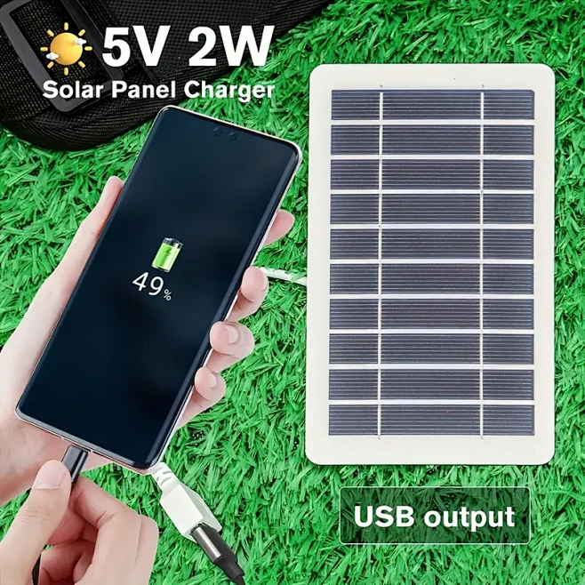 便携式太阳能板充电器，带有 2w usb 输出，轻巧设计，适合露营、健行、旅行和汽车充电 – 紧凑型太阳能板、灵活的充电线，无需电池，非常适合户外探险、车用充电器 |便携式电源 |耐用的太阳能 ...