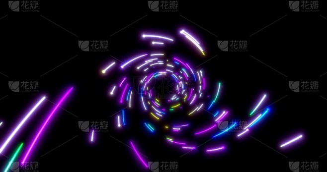发光的霓虹线隧道。蓝、红、粉、紫等色彩缤纷的灯光。空间中的荧光紫外线灯。无缝3D渲染背景。三维演示
