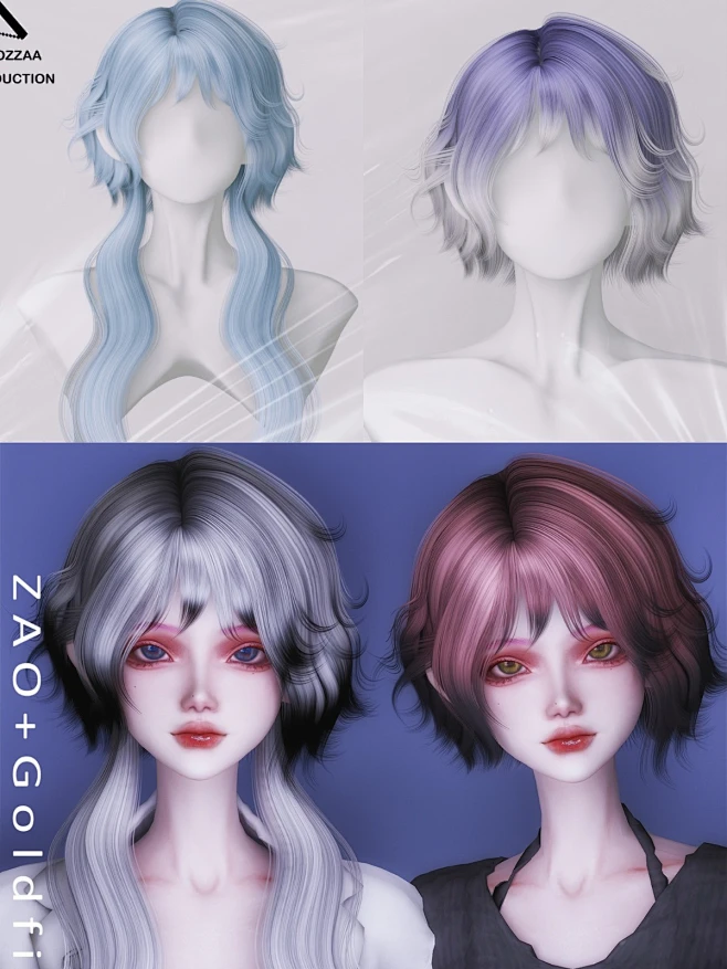 模拟人生4｜ZAO｜12月付费发型｜二次元凌乱可爱水母头渐变短发-淘宝网-花瓣网