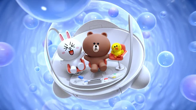3D animation brown bubble Character Grabit linefriends motion graphics ...