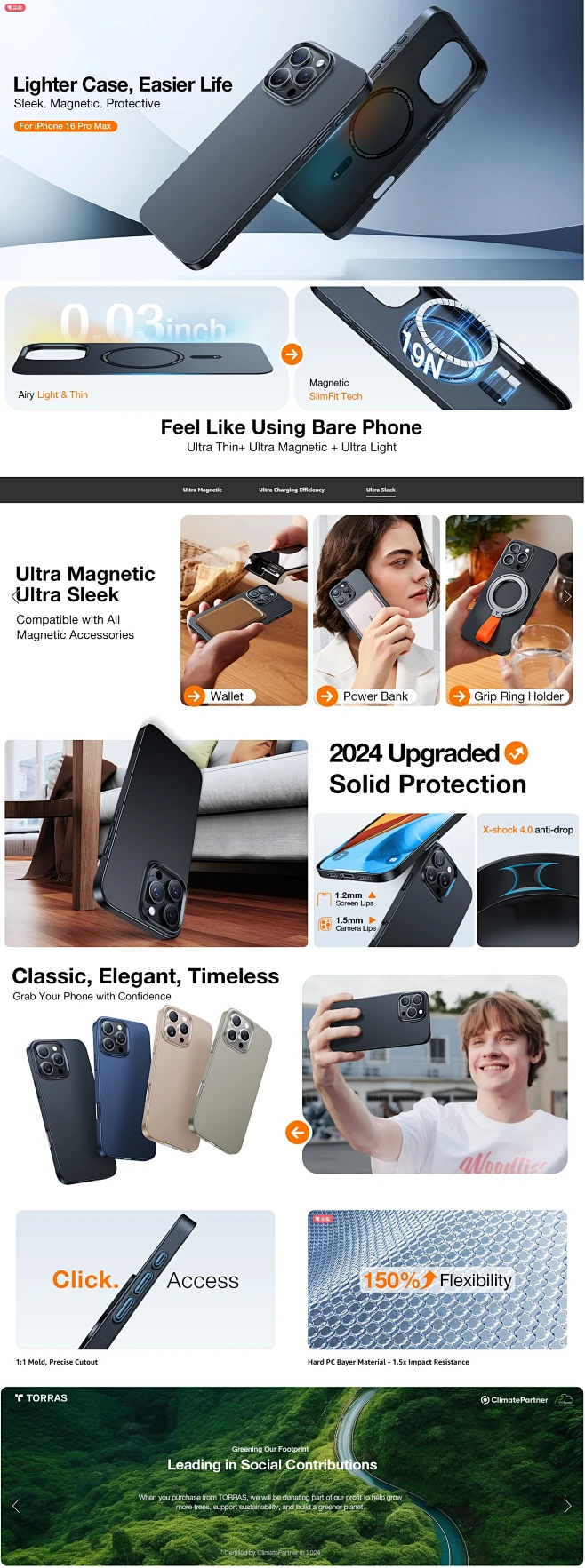 Amazon.com: TORRAS Magnetic Slim-Fit for iPhone 16 Pro Max Case, Ultra-Thin 16 ProMax Phone Case ...