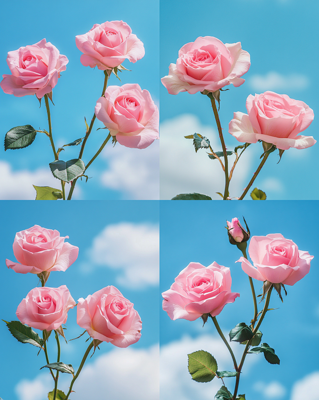 mardi_anderson_Pink_roses_pink_rose_flowers_in_the_sky_blue_bac ...